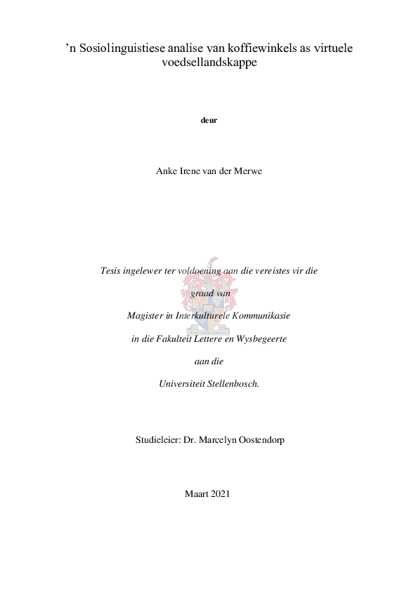 (PDF) 'n Sosiolinguistiese analise van koffiewinkels as virtuele ...