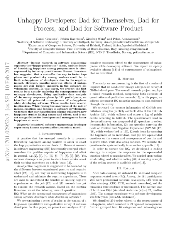 (PDF) Unhappy Developers: Bad for Themselves, Bad for Process, and Bad ...