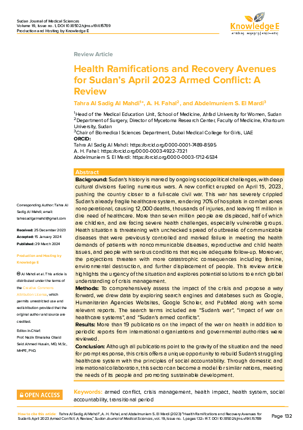 (PDF) Health Ramifications and Recovery Avenues for Sudan’s April 2023 ...