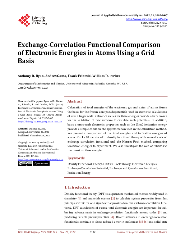 (PDF) Exchange-Correlation Functional Comparison of Electronic Energies in Atoms Using a Grid Basis