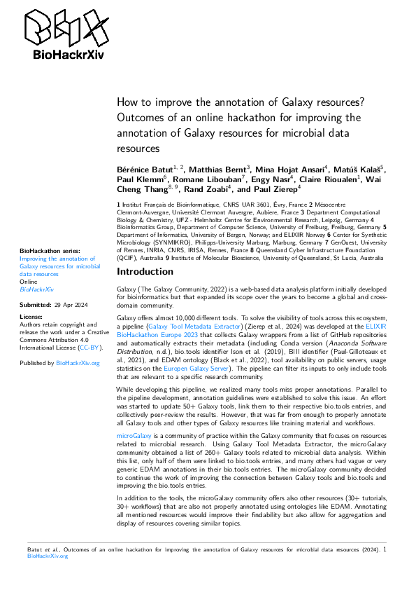 (PDF) How to improve the annotation of Galaxy resources? Outcomes of an ...