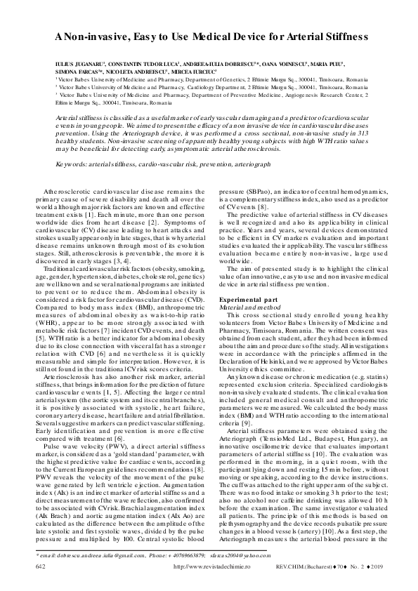 (PDF) A Non-invasive, Easy to Use Medical Device for Arterial Stiffness ...