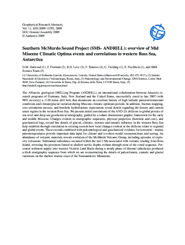 (PDF) Southern McMurdo Sound Project (SMS- ANDRILL): overview of Mid ...