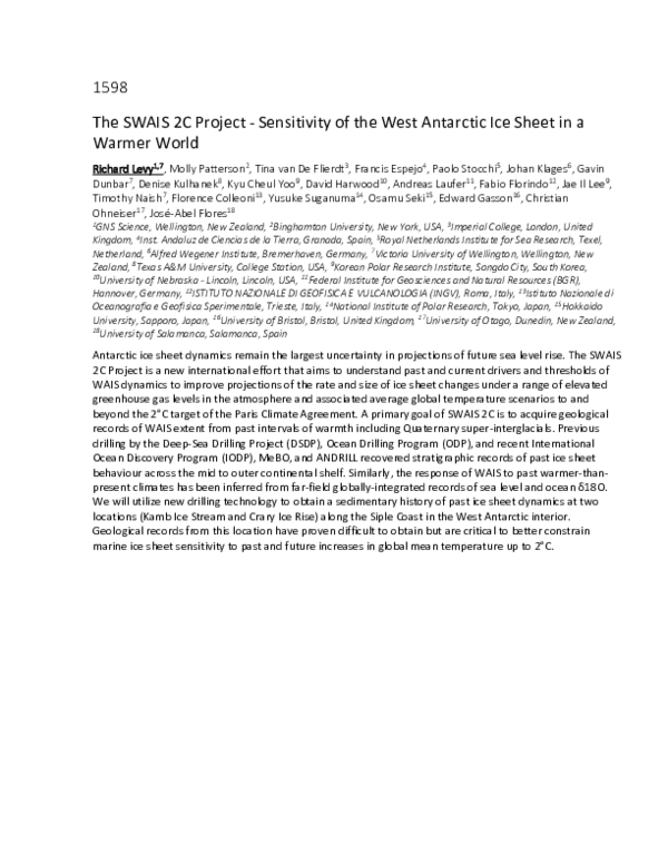 (PDF) The SWAIS 2C Project - sensitivity of the West Antarctic ice ...