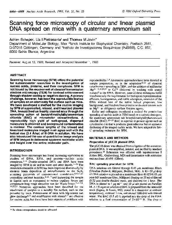 (PDF) Scanning force microscopy of circular and linear plasmid DNA ...