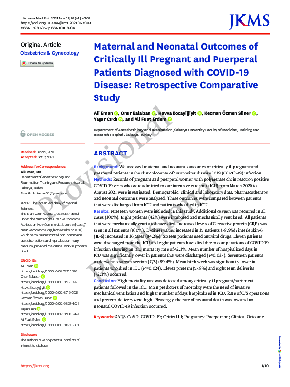 (PDF) Maternal and Neonatal Outcomes of Critically Ill Pregnant and ...