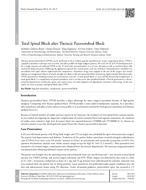 (PDF) Total Spinal Block after Thoracic Paravertebral Block