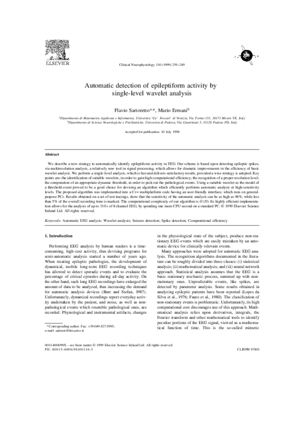 (PDF) Automatic detection of epileptiform activity by single-level wavelet analysis