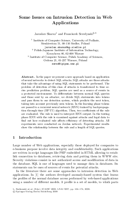 (PDF) Some Issues on Intrusion Detection in Web Applications | Franciszek Seredynski - Academia.edu