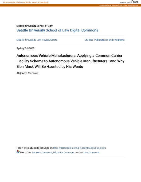 (PDF) Autonomous Vehicle Manufacturers: Applying a Common Carrier ...