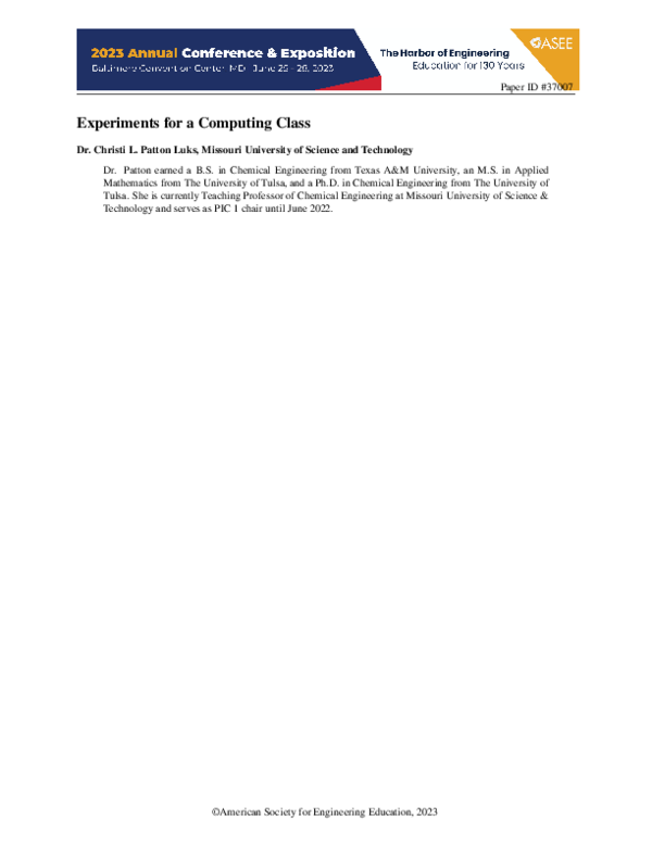 (PDF) Experiments for a Computing Class | Christi Luks - Academia.edu
