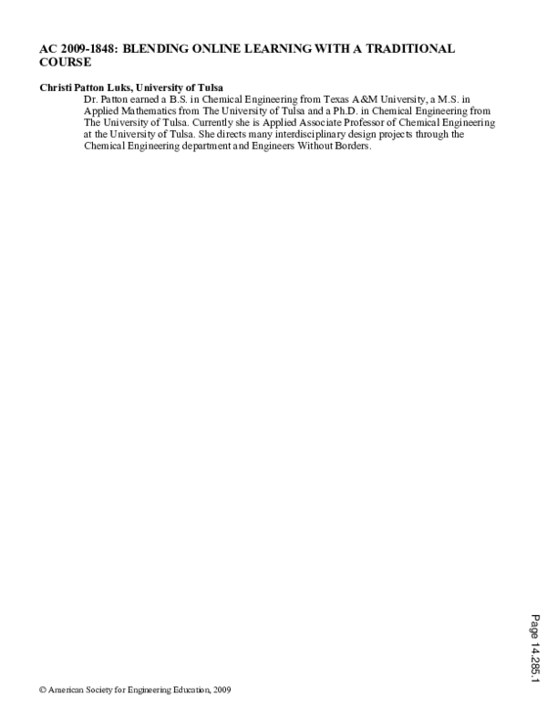 (PDF) Blending Online Learning With A Traditional Course