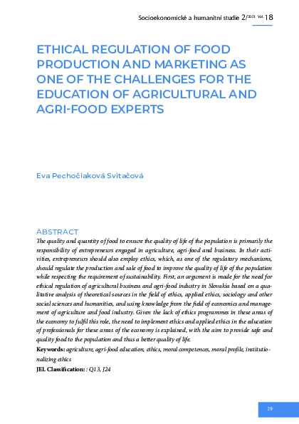 (PDF) Ethical Regulation of Food Production and Marketing as One of the ...