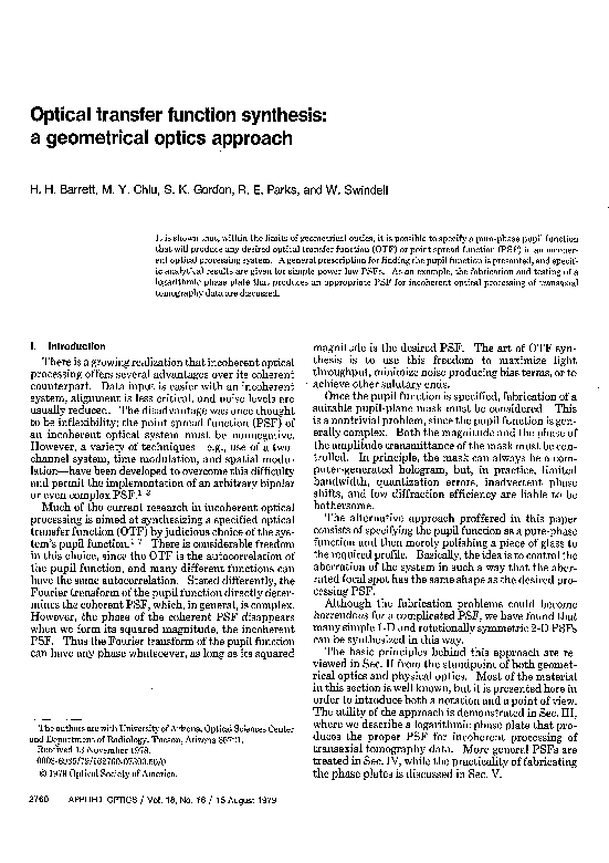 (PDF) Optical transfer function synthesis: a geometrical optics approach