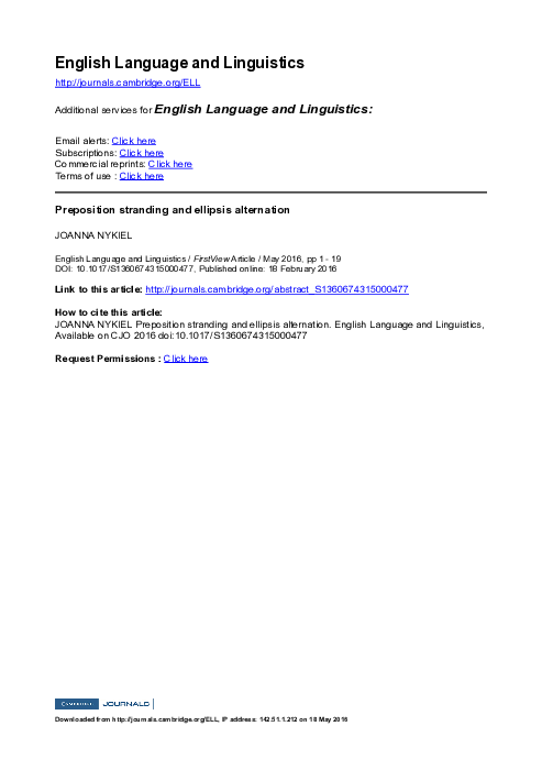 (PDF) Preposition stranding and ellipsis alternation