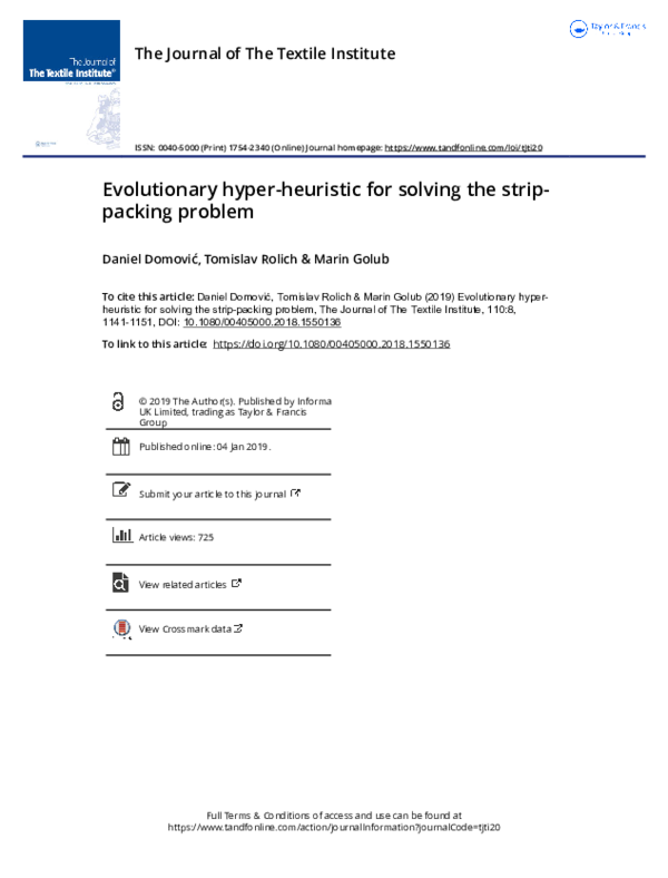 Pdf Evolutionary Hyper Heuristic For Solving The Strip Packing Problem