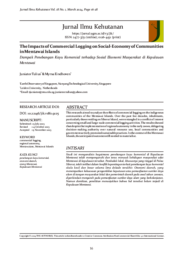 (PDF) The Impacts of Commercial Logging on Social-Economy of ...