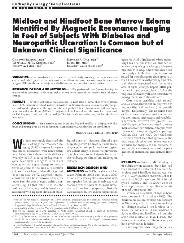 (PDF) Midfoot and Hindfoot Bone Marrow Edema Identified By Magnetic ...