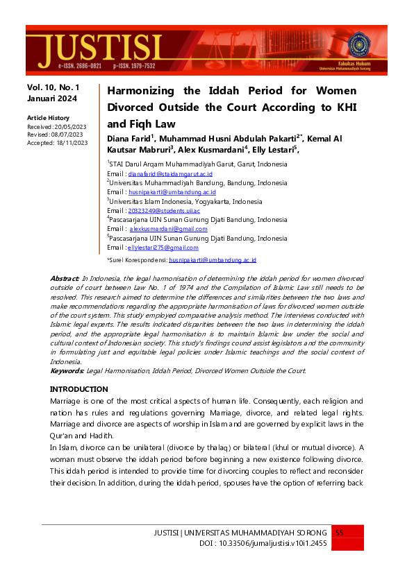 (PDF) Harmonizing the Iddah Period for Women Divorced Outside the Court ...