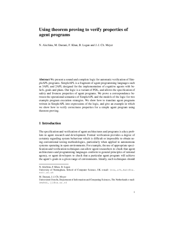 (PDF) Using Theorem Proving to Verify Properties of Agent Programs