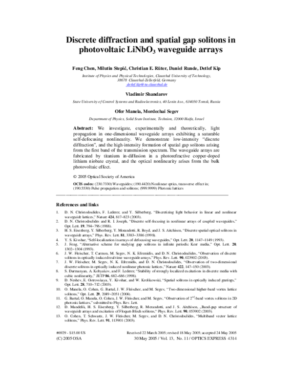 (PDF) Discrete diffraction and spatial gap solitons in photovoltaic LiNbO 3 waveguide arrays