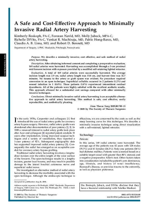 (PDF) A Safe and Cost-Effective Approach to Minimally Invasive Radial ...