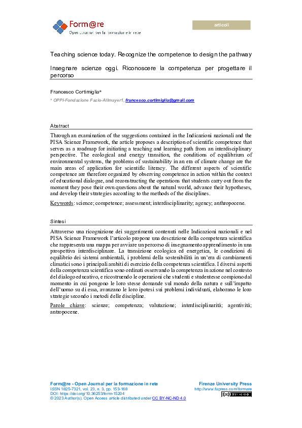 (PDF) Teaching science today. Recognize the competence to design the pathway