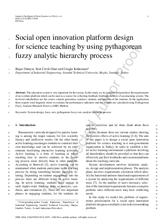 (PDF) Social open innovation platform design for science teaching by using pythagorean fuzzy ...
