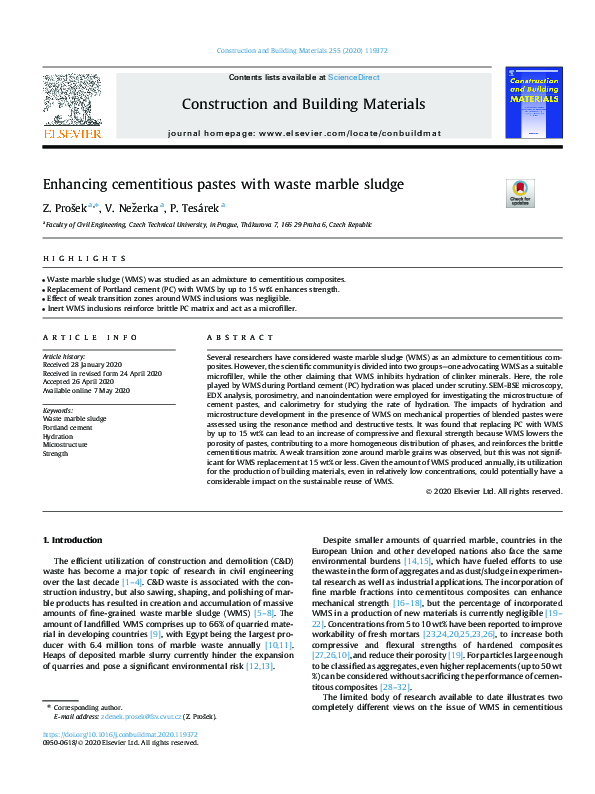 (PDF) Enhancing cementitious pastes with waste marble sludge