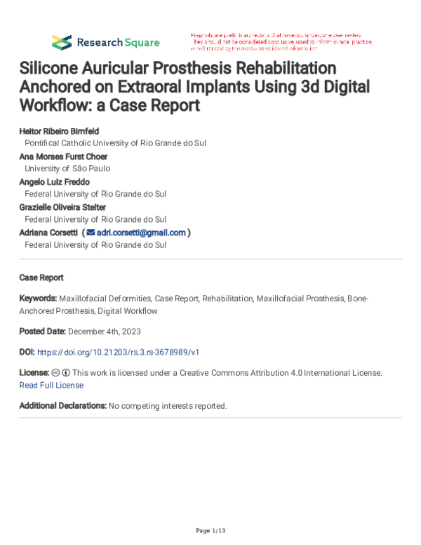 (PDF) Silicone Auricular Prosthesis Rehabilitation Anchored on ...