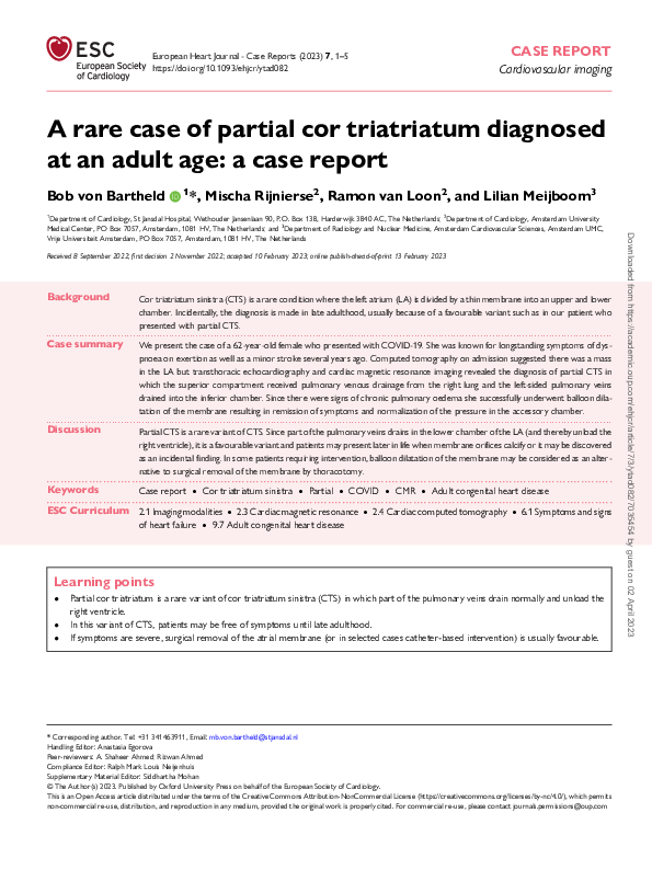 (PDF) A rare case of partial cor triatriatum diagnosed at an adult age ...