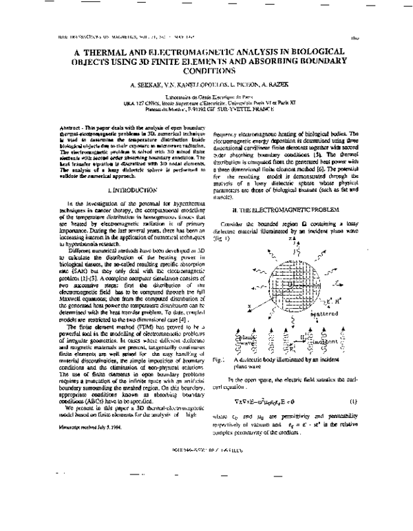 (PDF) A thermal and electromagnetic analysis in biological objects using 3D finite elements and ...