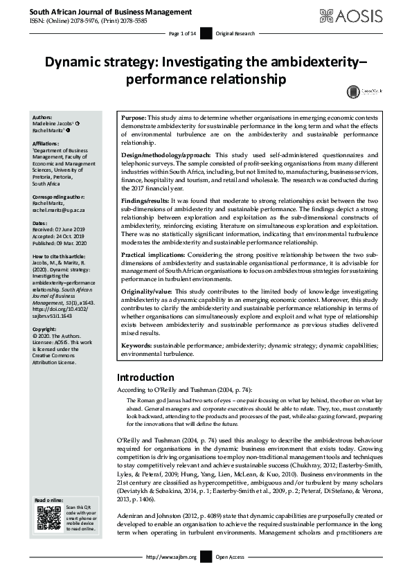 (PDF) Dynamic strategy: Investigating the ambidexterity–performance ...