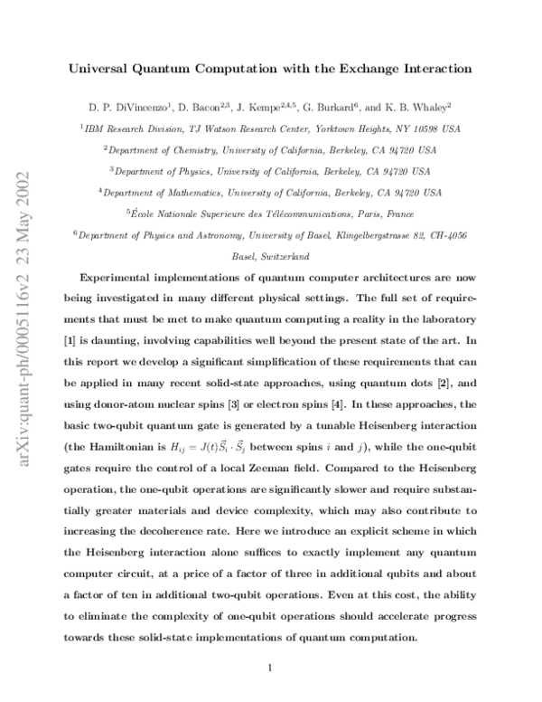 (PDF) Universal quantum computation with the exchange interaction