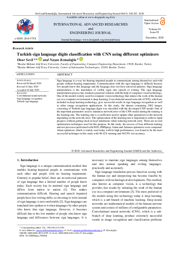 (PDF) Turkish sign language digits classification with CNN using ...
