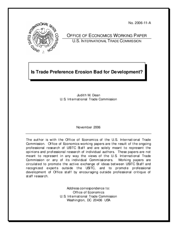 (PDF) Is Trade Preference Erosion Bad for Development