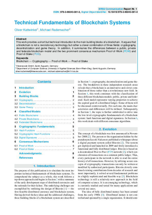 (PDF) Technical Fundamentals of Blockchain Systems