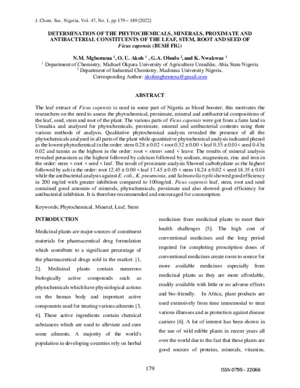 (PDF) DETERMINATION OF THE PHYTOCHEMICALS, MINERALS, PROXIMATE AND ...