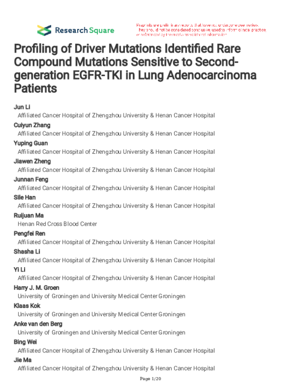 (PDF) Profiling of Driver Mutations Identified Rare Compound Mutations ...