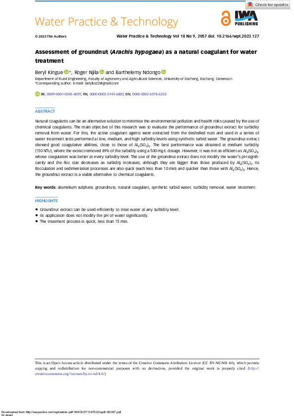(PDF) Assessment of groundnut (Arachis hypogaea) as a natural coagulant ...