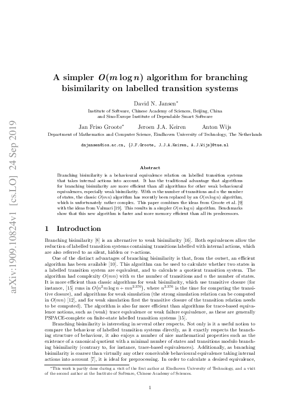 (PDF) A simpler O(m log n) algorithm for branching bisimilarity on labelled transition systems