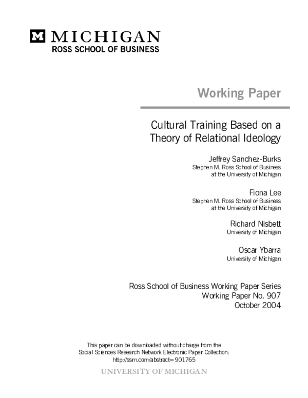 (PDF) Cultural Training Based on a Theory of Relational Ideology