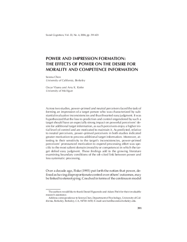 (PDF) Power and Impression Formation: The Effects of Power on the ...