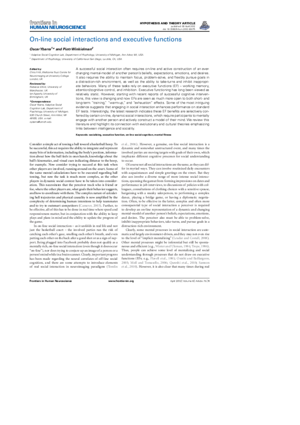 (PDF) On-line social interactions and executive functions