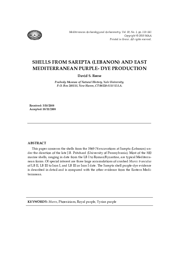 (PDF) Shells From Sarepta (Lebanon) And East Mediterranean Purple- Dye ...