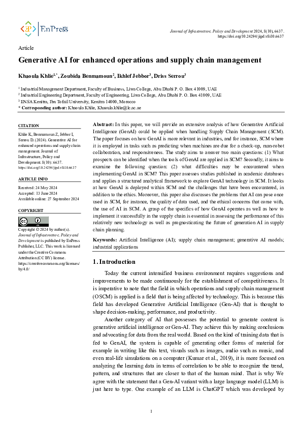 (PDF) Generative AI for enhanced operations and supply chain management