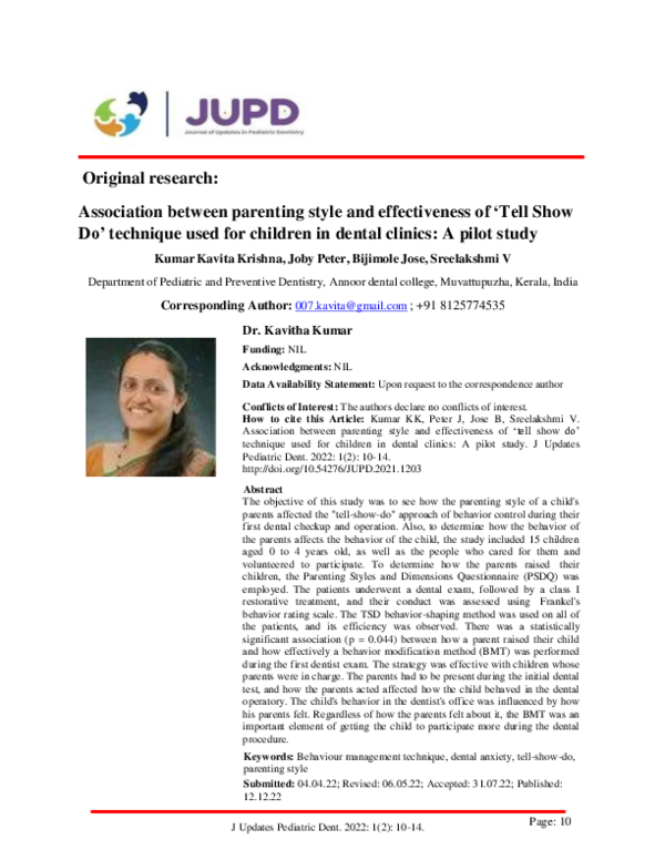 (PDF) Association between parenting style and effectiveness of ‘Tell ...