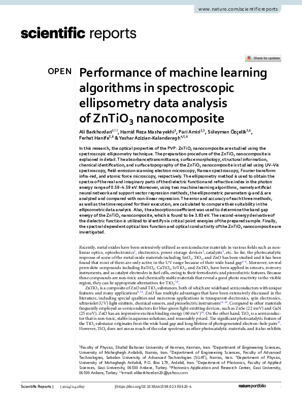 (PDF) Performance of machine learning algorithms in spectroscopic ...