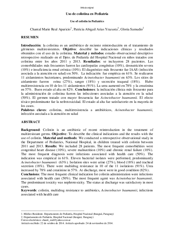 (PDF) Artículo original Uso de colistina en Pediatría