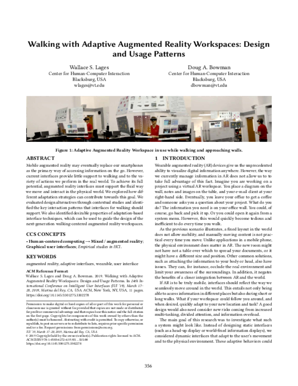 (PDF) Walking with adaptive augmented reality workspaces